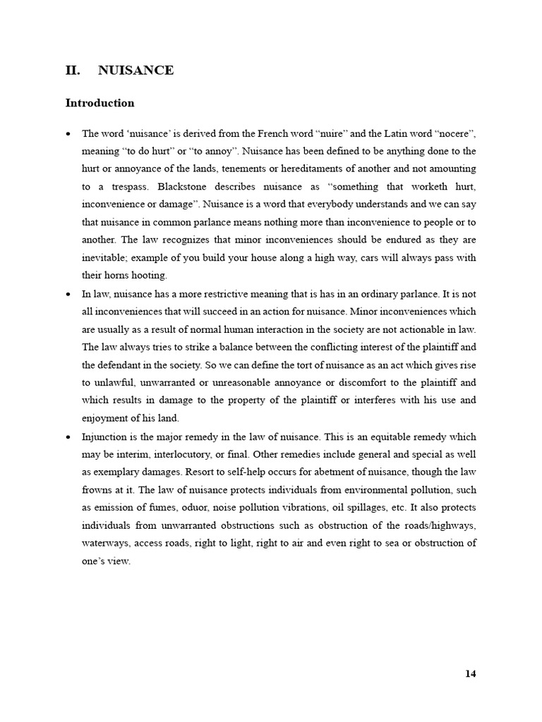 Nuisance Notes | PDF | Nuisance | Legal Remedy