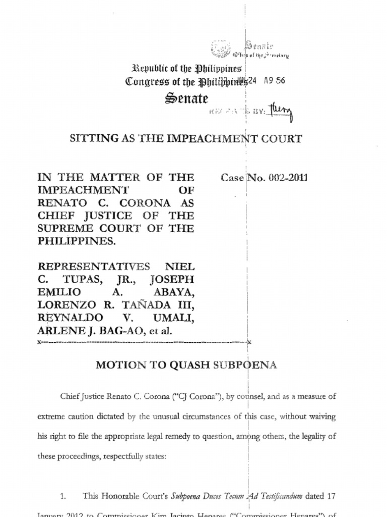 Motion to Quash Subpoena BIR Comm