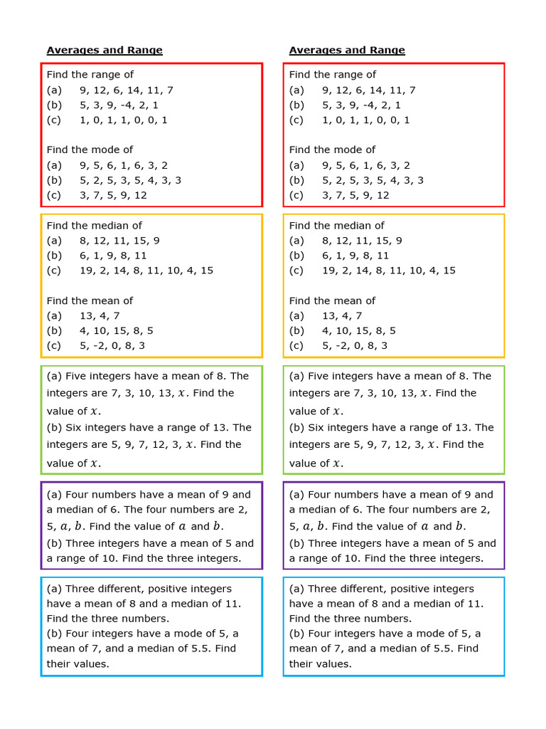Averages and Range - Practice Strips | PDF | Statistical Theory ...