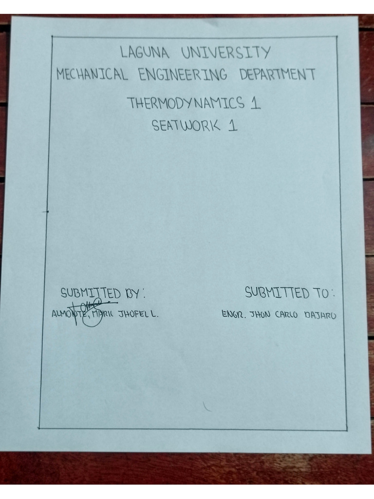 Thermo 1 Seatwork 1 (Midterm) PDF | PDF