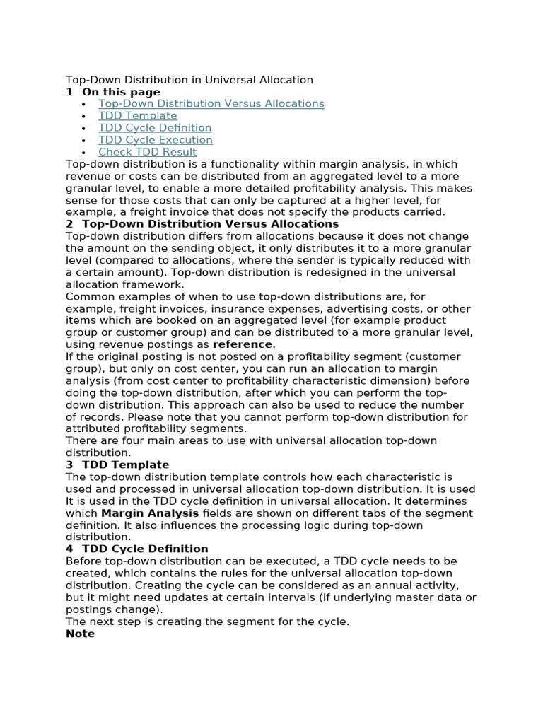 Top-Down Distribution in Universal Allocation | PDF | Business