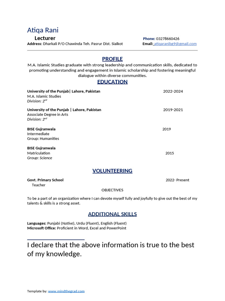 Free CV Template | PDF