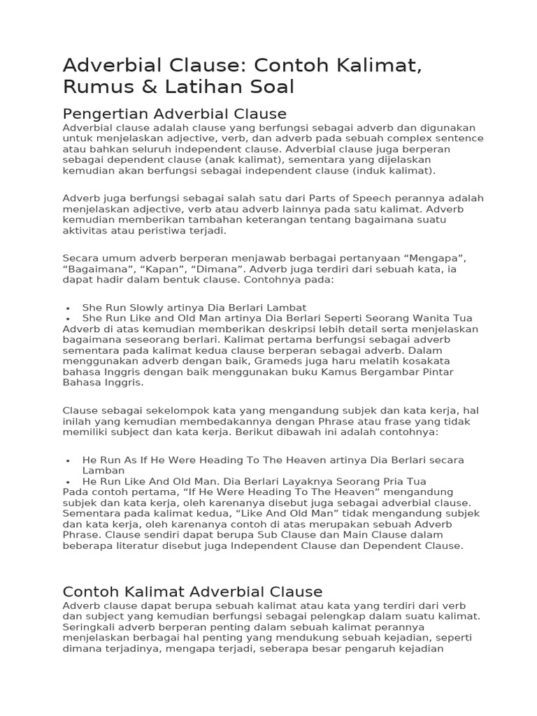 Contoh dan Pengertian Adverbial Clause | PDF | Seni & Disiplin Bahasa