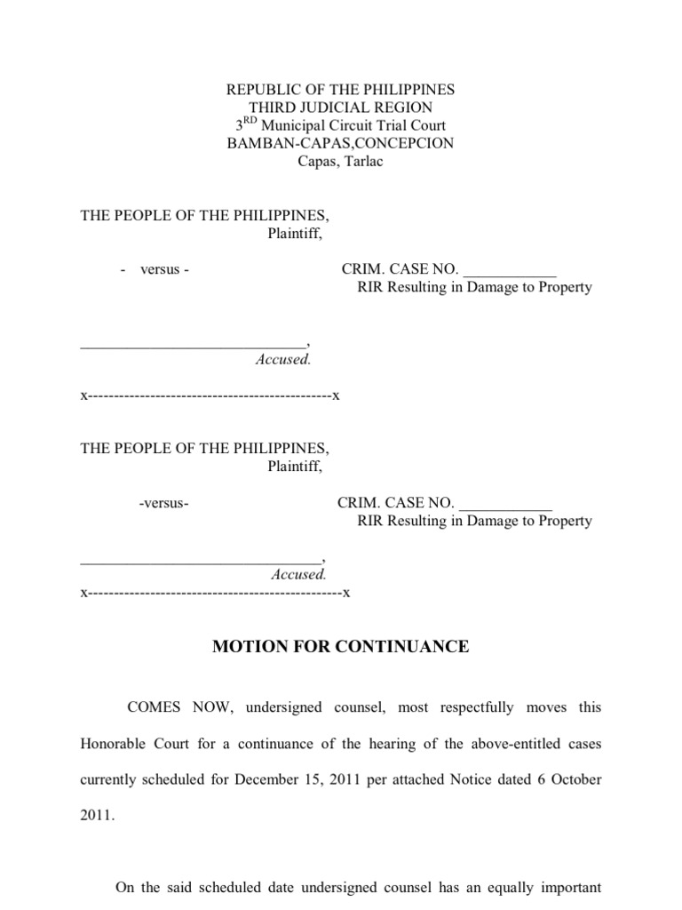 Mnotion For Continuance | PDF | Social Science