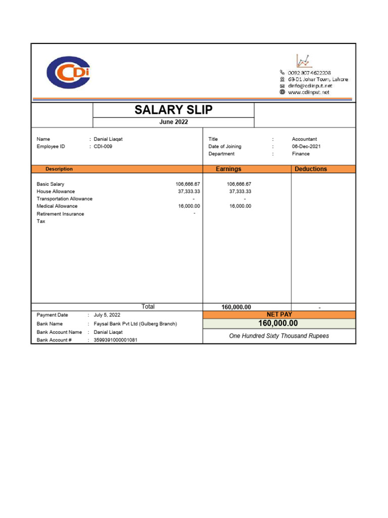 CDI Salary Template | PDF