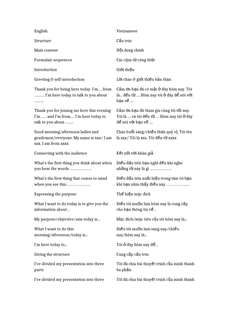 Translated Presentation Table | PDF