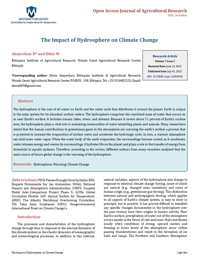 The Impact of Hydrosphere On Climate Change | PDF | Oceans | Climate
