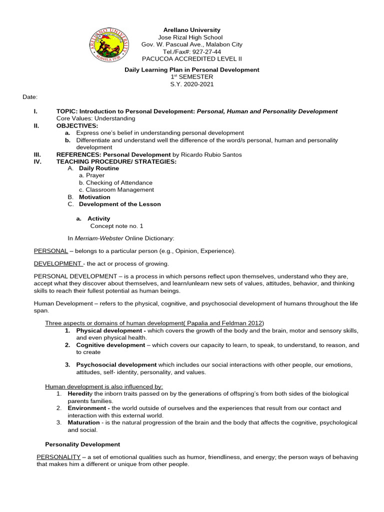 DLP-L01.1 - Introduction To Personal Development | PDF | Liberal Arts Education | Psychology