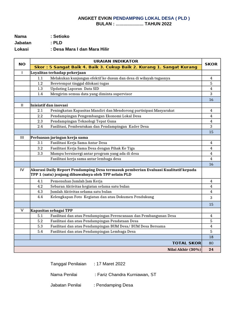FORM EVKIN PLD Setioko 2. Februari | PDF