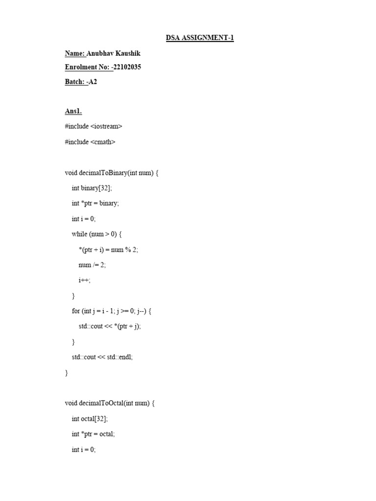 Anubhav Kaushik 22102035 Dsa Assignment 1 | PDF | Computer Programming | Software Engineering