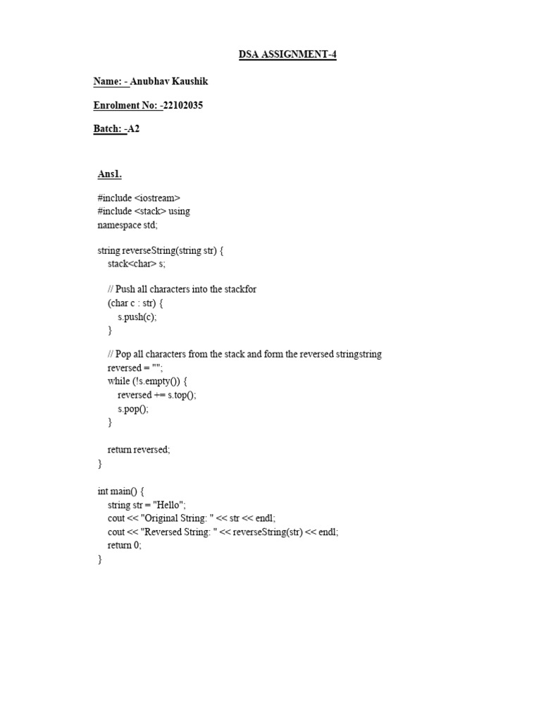 Anubhav Kaushik 22102035 Dsa Assignment 4 | PDF | Computer Programming | Notation