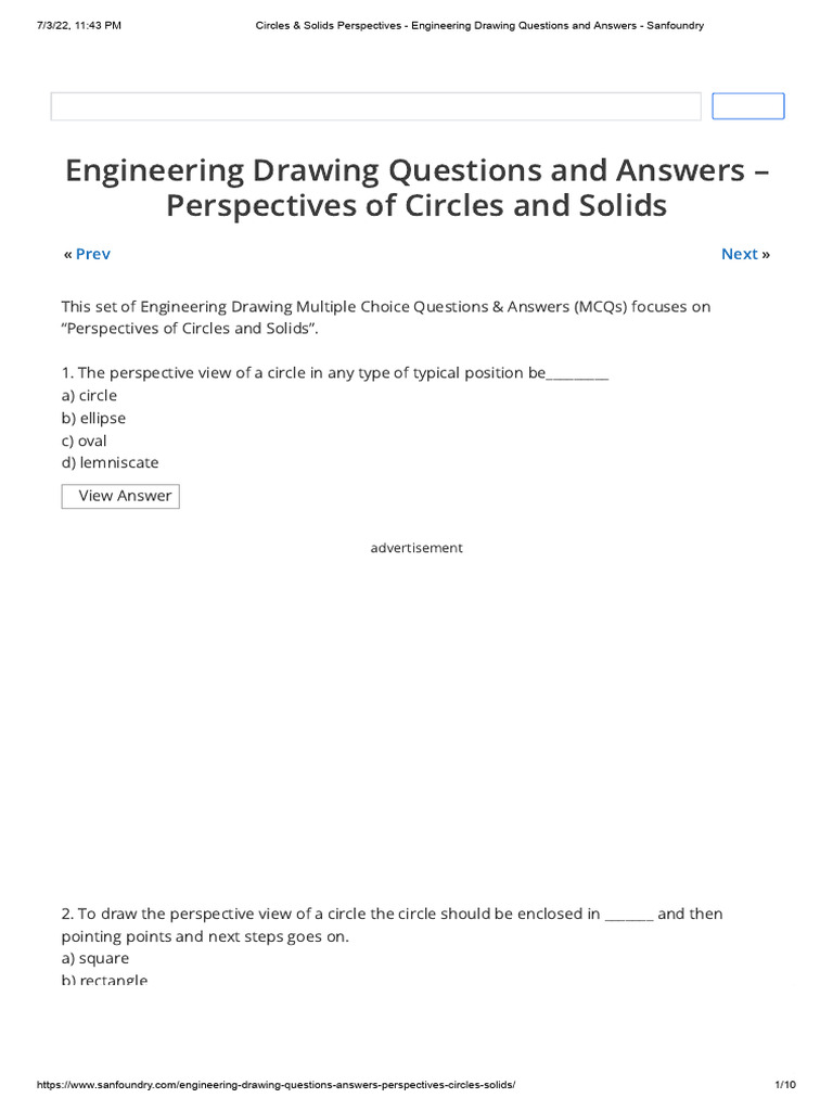 Circles & Solids Perspectives - Engineering Drawing Questions and Answers - Sanfoundry | PDF ...