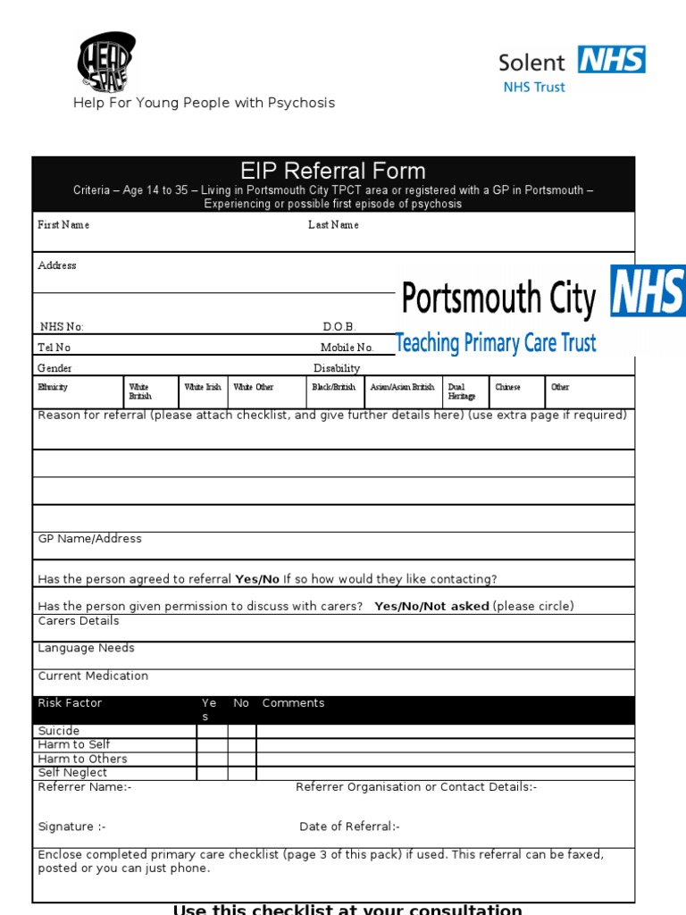 EIP Referral Form: Help For Young People With Psychosis | PDF ...