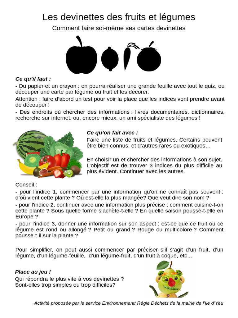 Devinettes ludiques sur fruits et légumes | PDF
