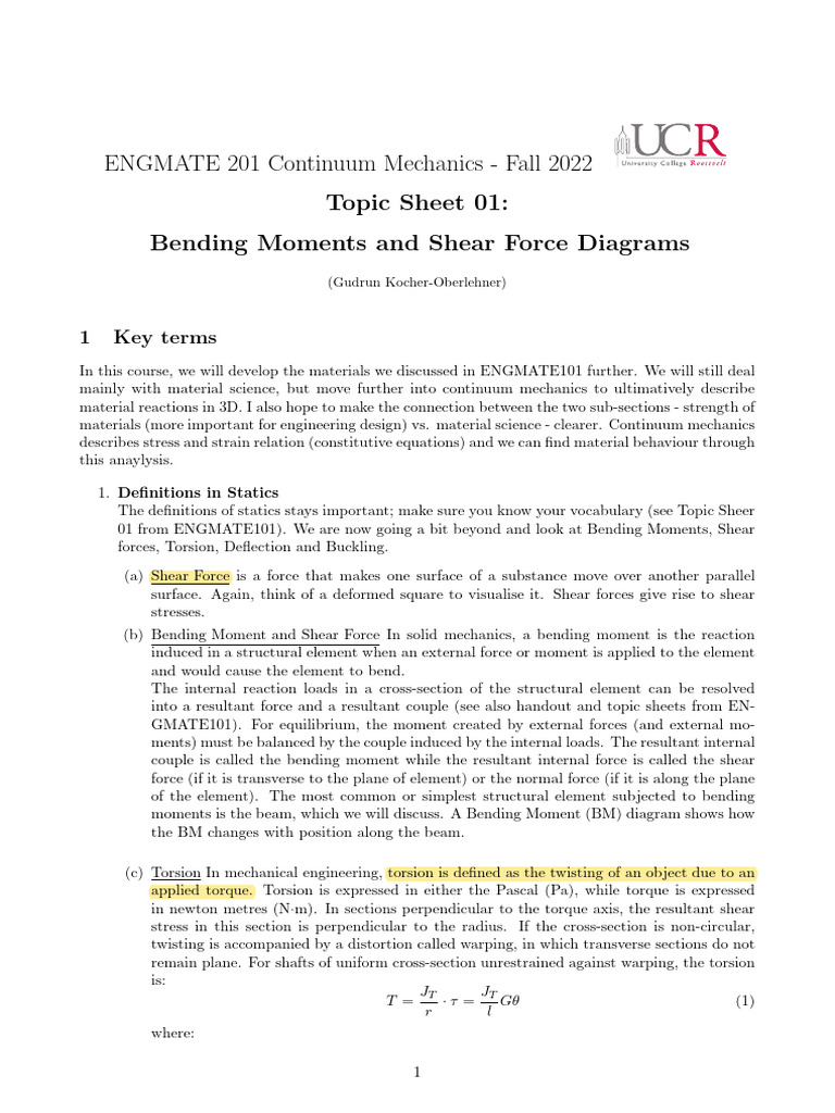 Topic Sheet 01 With Solutions | PDF | Bending | Torque