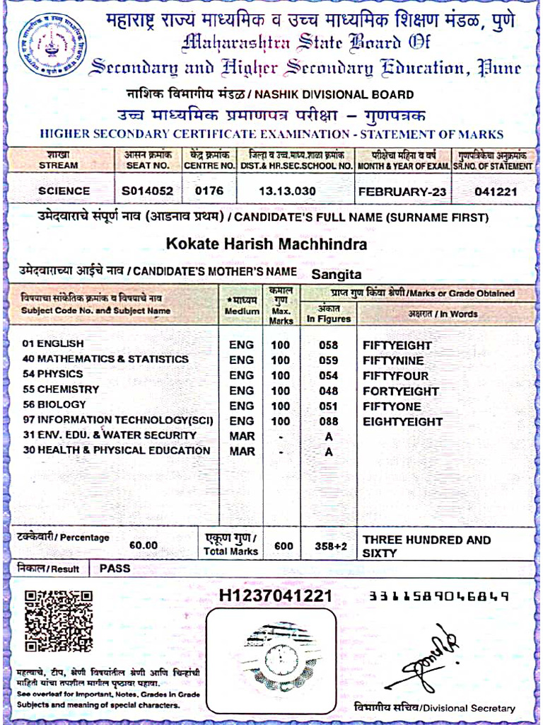 12th Certificate | PDF