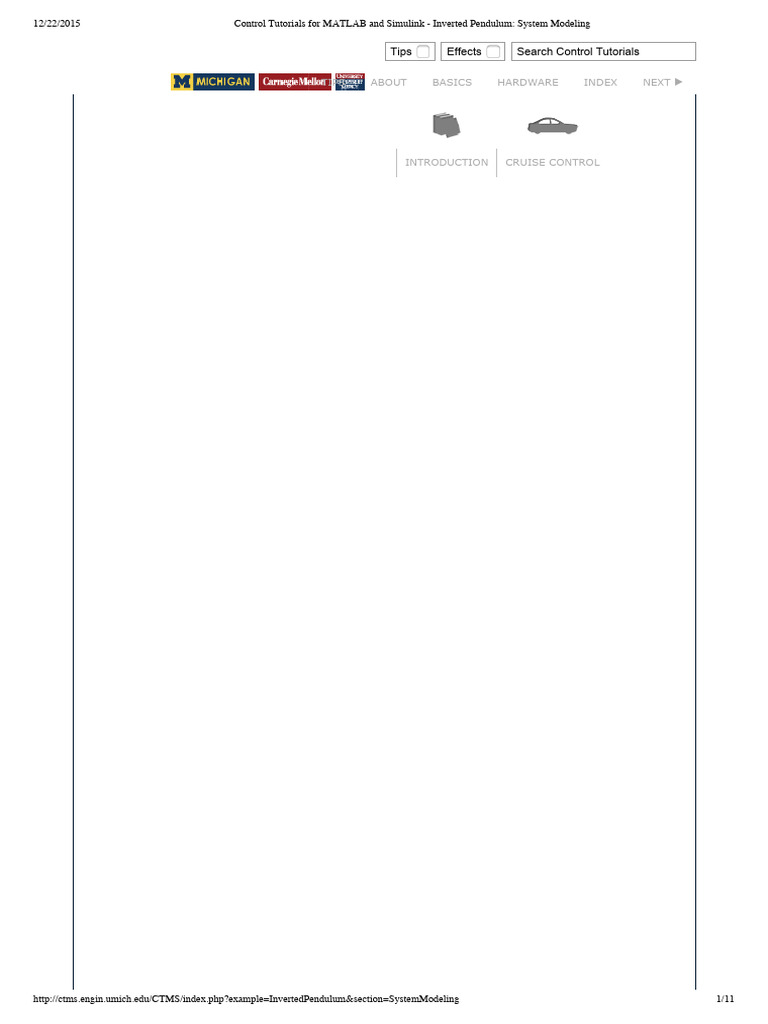 Control Tutorials For Matlab And Simulink Inverted Pendulum System