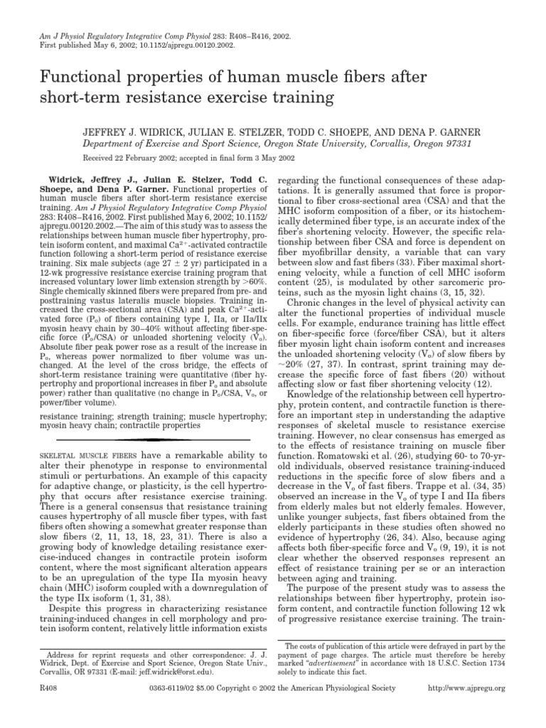 Functional Properties of Human Muscle Fibers After Short Term ...
