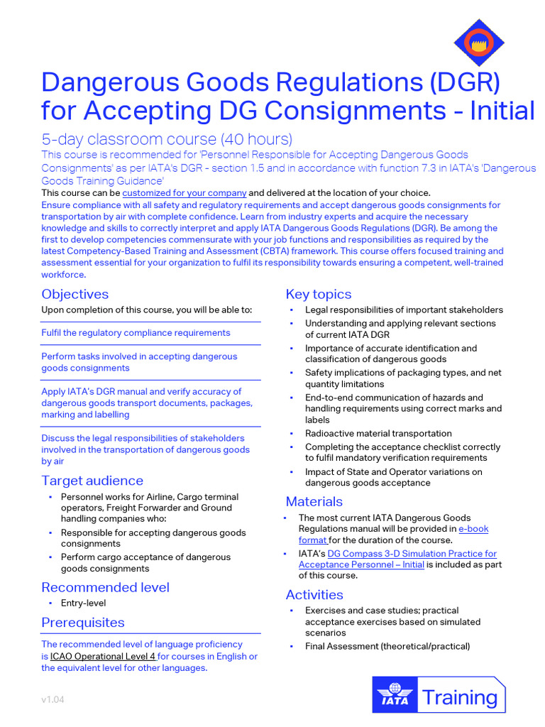 Training Tcgg61 DGR Acceptance Initial | PDF | Dangerous Goods