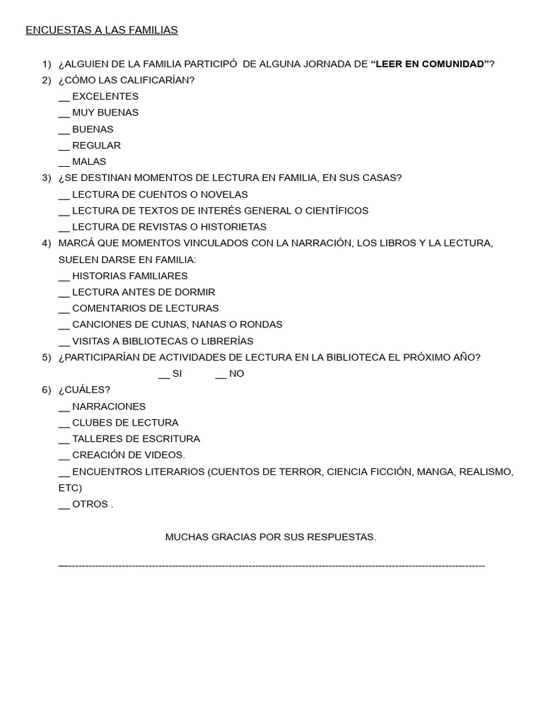 Encuestas A Las Familias | PDF