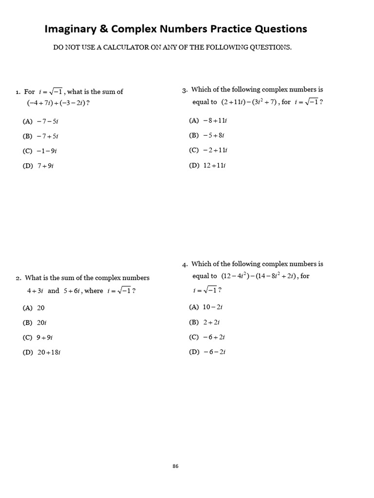 Complex Numbers Practice Questions | PDF | Complex Number ...