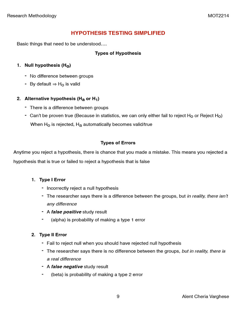 Steps to Formulate a Hypothesis | PDF | P Value | Type I And Type Ii Errors