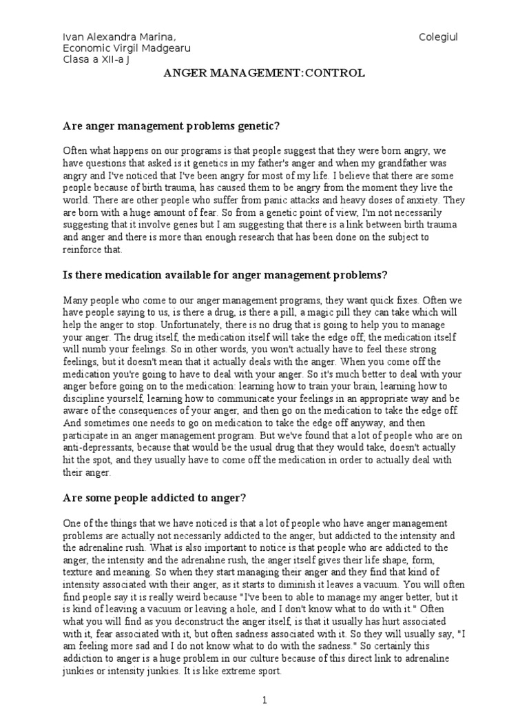 Anger Management Pdf Anger Self Esteem