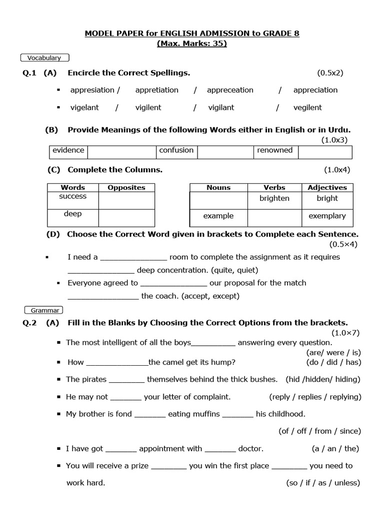 Grade 8 Model Paper | PDF | Respiratory System