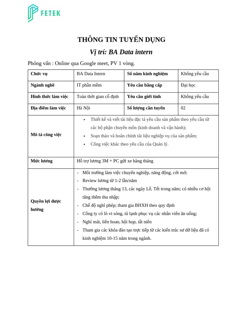 Fetek JD Ba Intern | PDF