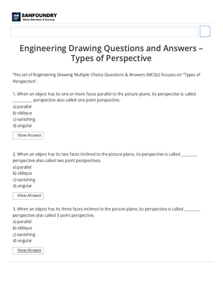 Perspective Types - Engineering Drawing Questions and Answers - Sanfoundry | PDF | Perspective ...