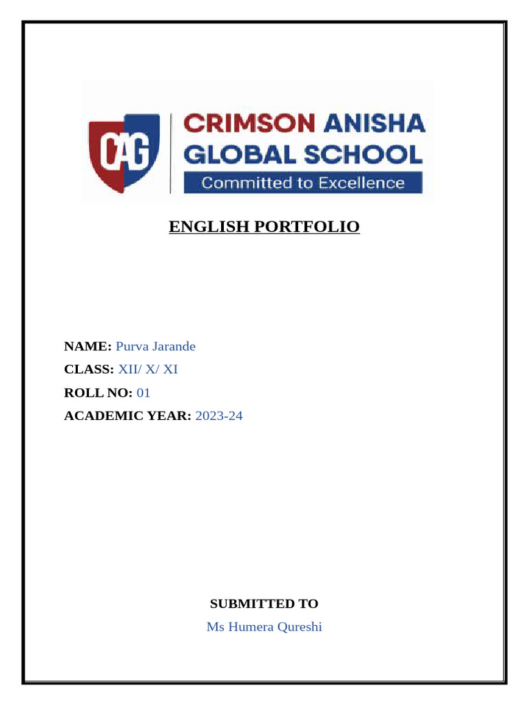 ENGLISH PORTFOLIO COVER PAGE | PDF