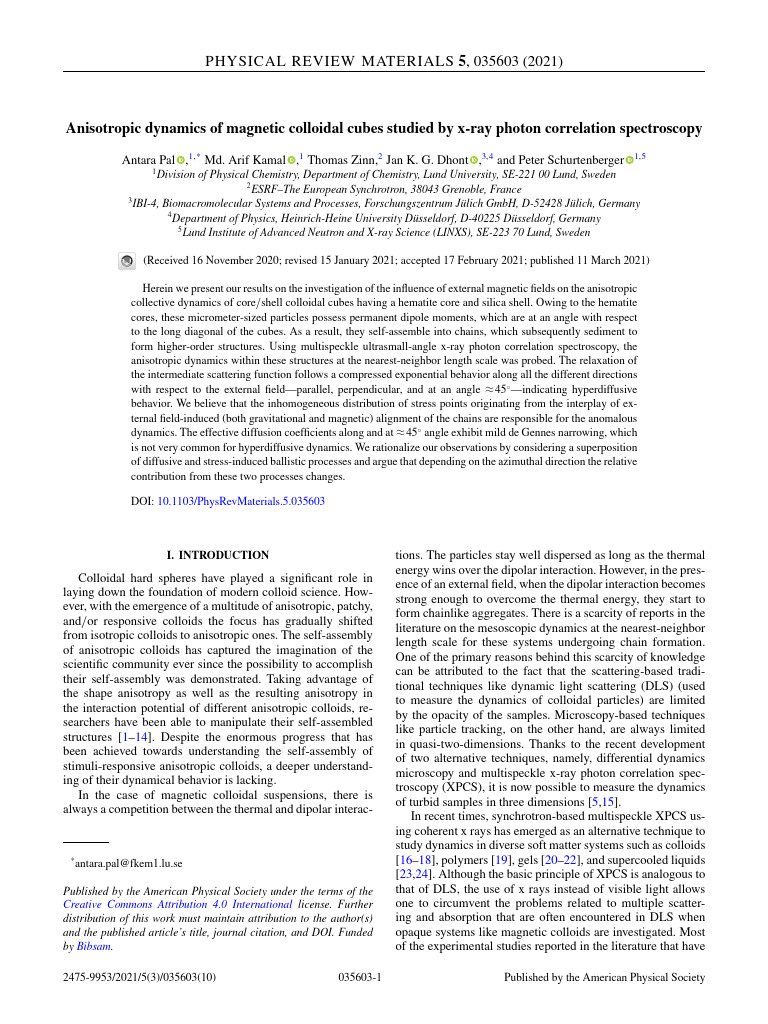 Anisotropic Dynamics of Magnetic Colloidal Cubes Studied by X-Ray Photon Correlation Spectros ...