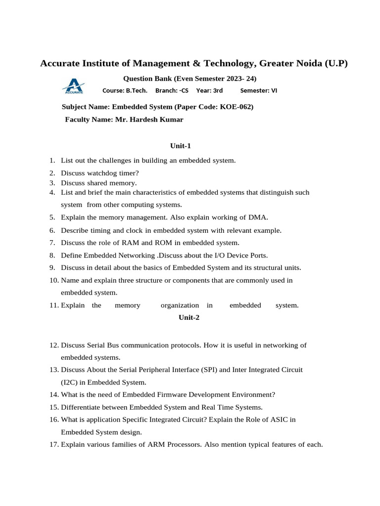 Embedded System (Question Bank) | PDF | Embedded System | Operating System