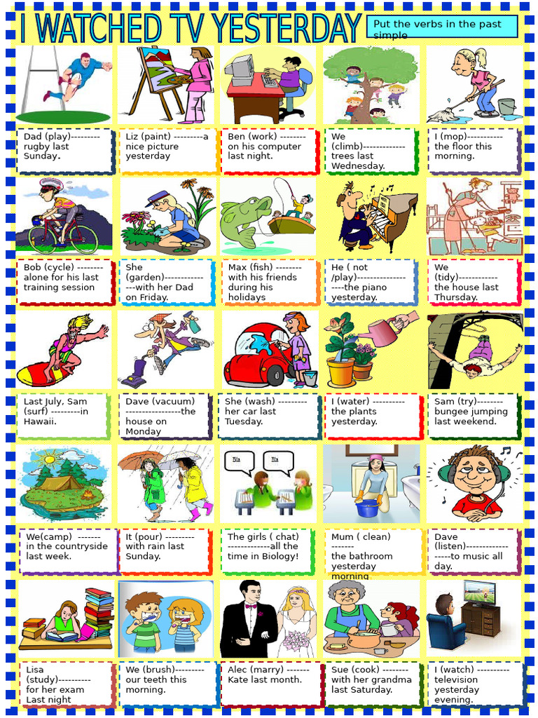 I Watched TV Yesterday Past Simple Regular Verbs F Grammar Drills ...