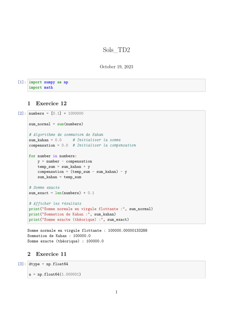 Sols_TD2 | PDF | Analysis | Computer Programming