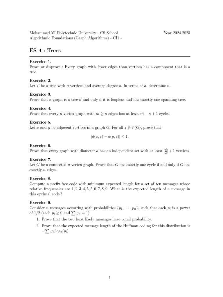 Graph Algorithms Exercises for 2024-2025 | PDF