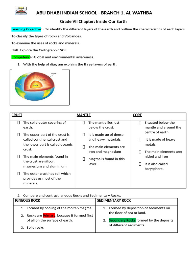 Inside Our Earth: Layers and Rocks | PDF | Rock (Geology) | Natural ...