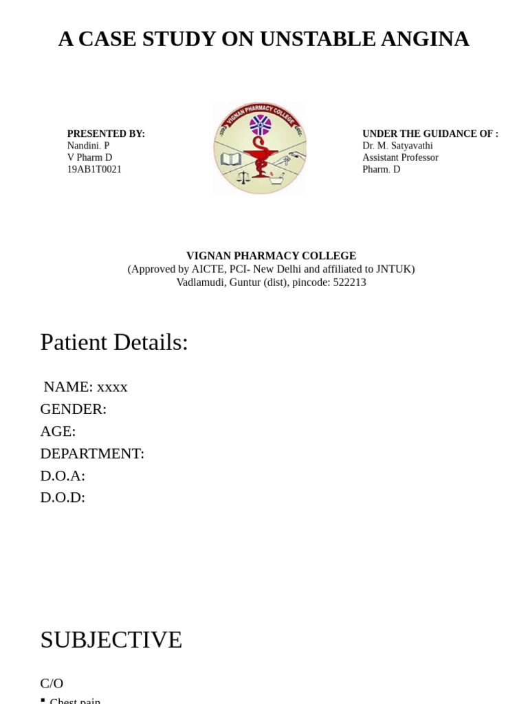 Unstable Angina Case Study Analysis | PDF | Bleeding | Aspirin