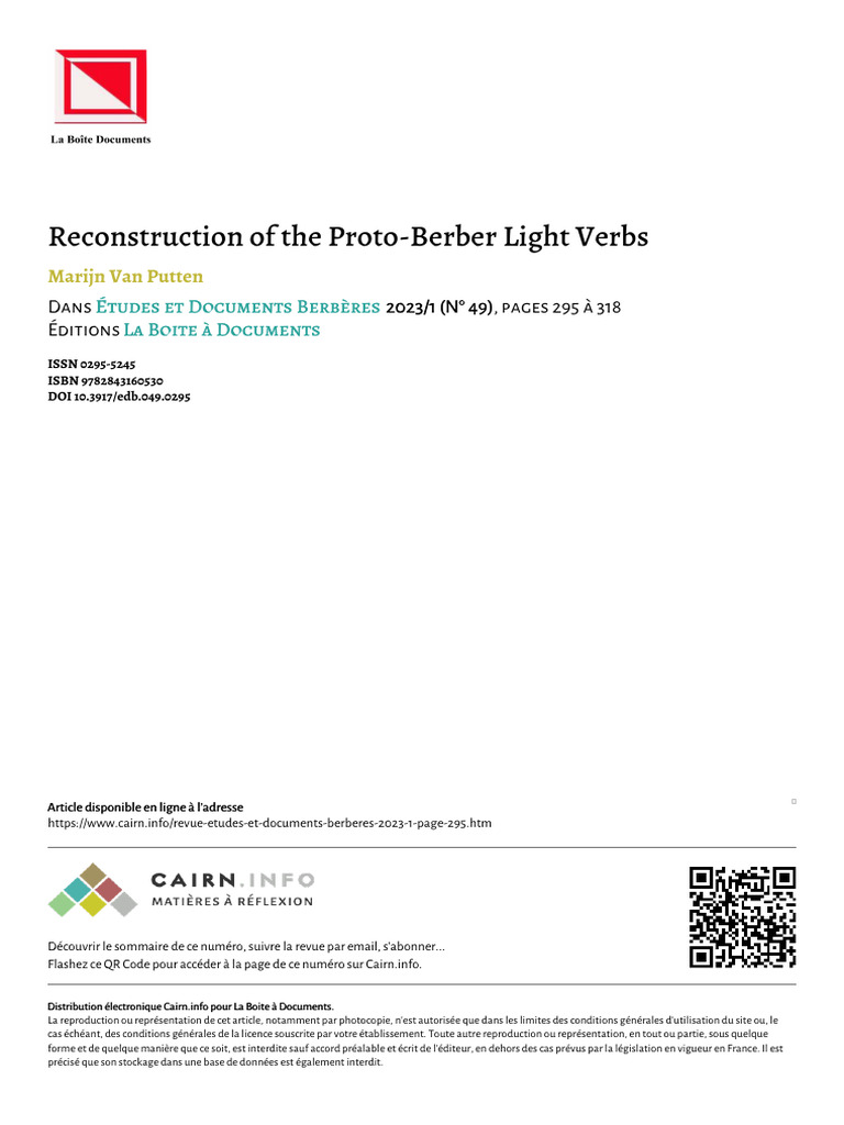 Van Putten 2024 Reconstruction of The Proto-Berber LIght Verbs EDB ...