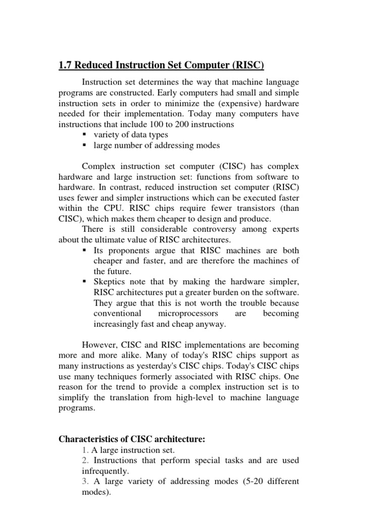 1.7 Reduced Instruction Set Computer (RISC) : Characteristics of CISC Architecture | PDF ...