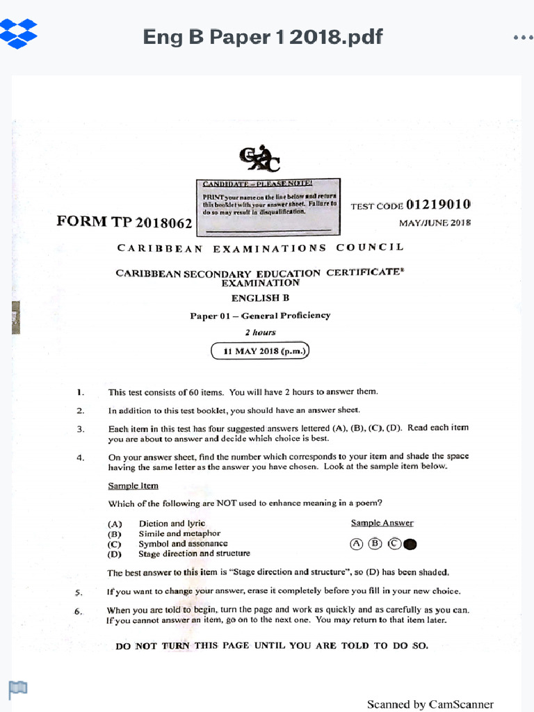 CSEC English B P1 2018 | PDF