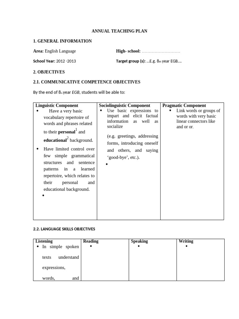 ANNUAL TEACHING PLAN 2012 | PDF | Vocabulary | Word