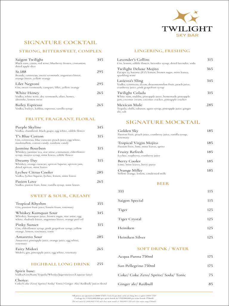 Twilight Sky Bar Foods 29.5.2024 | PDF | Scotch Whisky | Orange (Fruit)