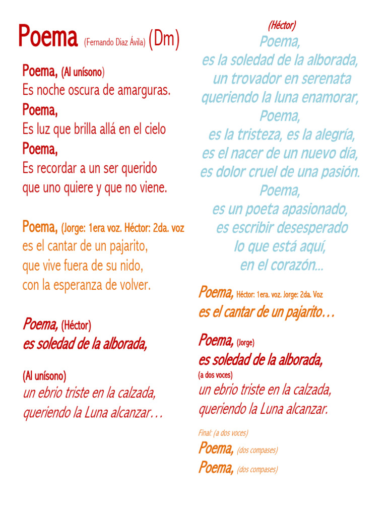 Letra - Poema - PARA JORGE | PDF