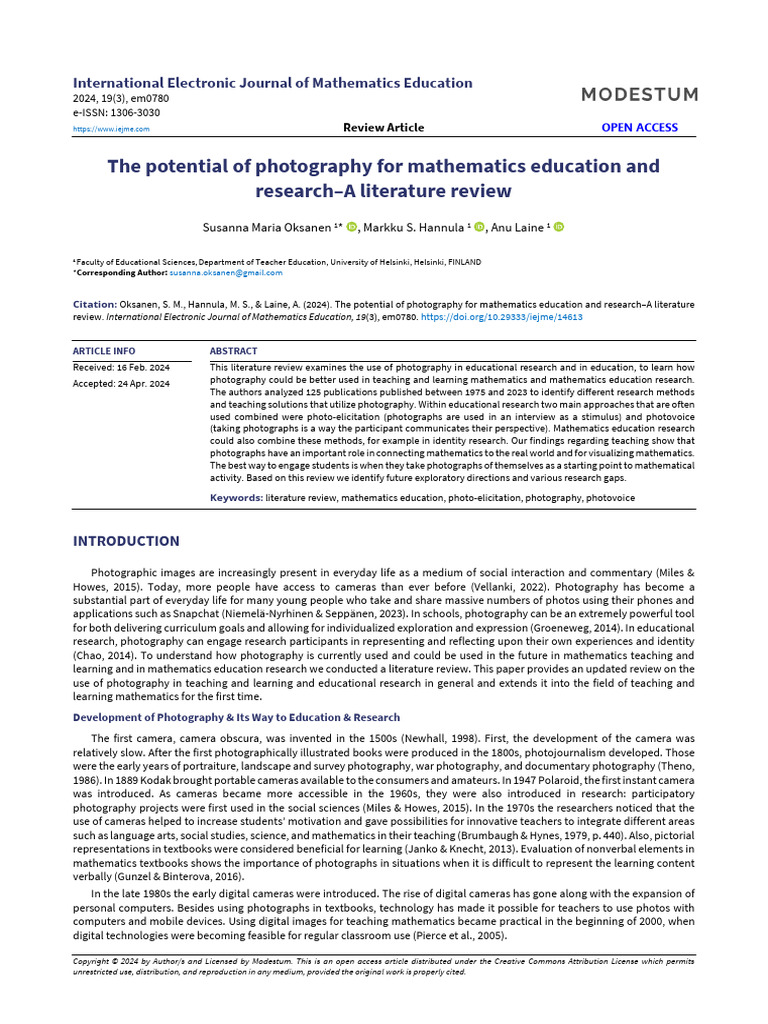 The Potential of Photography For Mathematics Education and Research A ...