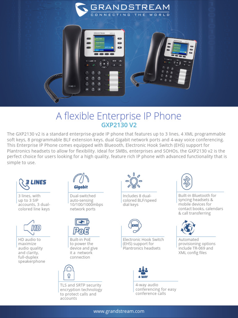 Datasheet gxp2130 English | PDF | Internet Protocol Suite | Session Initiation Protocol