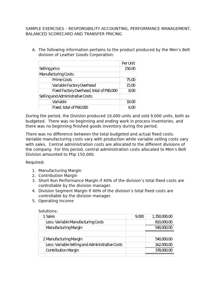 Responsibility Accounting and Performance Metrics | PDF | Expense ...