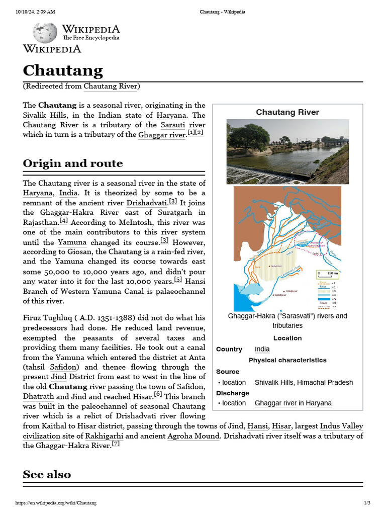 Chautang River: A Tributary of Ghaggar | PDF | Fluvial Landforms