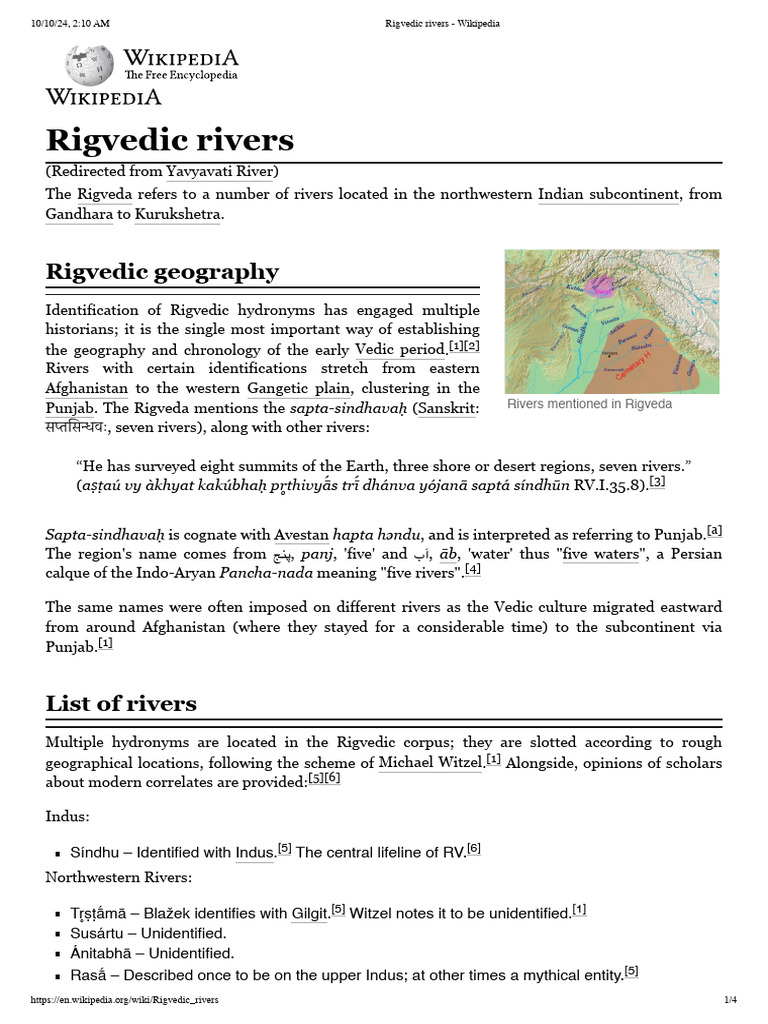 Rigvedic Rivers - Wikipedia | PDF | Indo Iranian Peoples | Sanskrit
