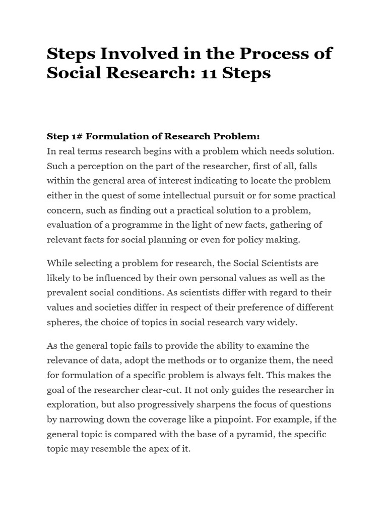 Steps Involved in The Process of Social Research | PDF | Hypothesis | Sampling (Statistics)